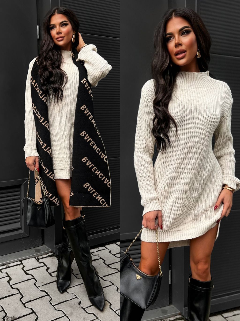 Krémové svetrové šaty FARUZA | Erika Fashion
