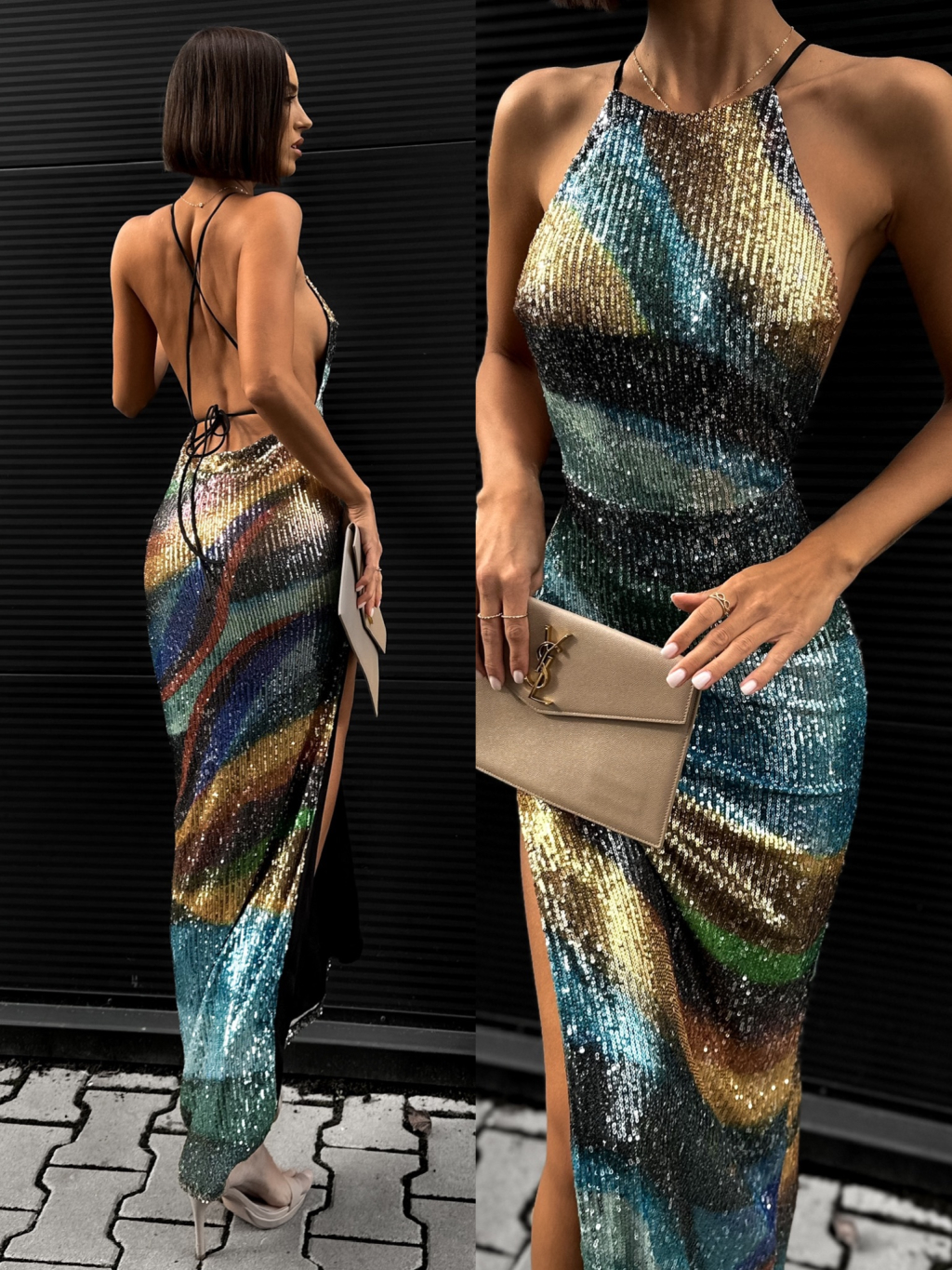 Flitrované spoločenské šaty PURLEN s viazaním na chrbte | Erika Fashion