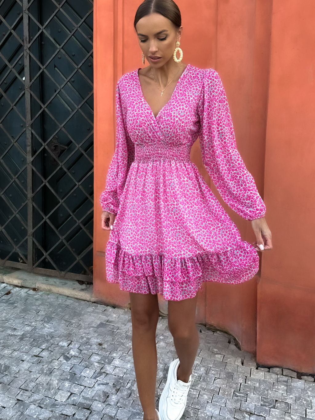 Ružové áčkové šaty GALALI s kvetinovým vzorom | Erika Fashion