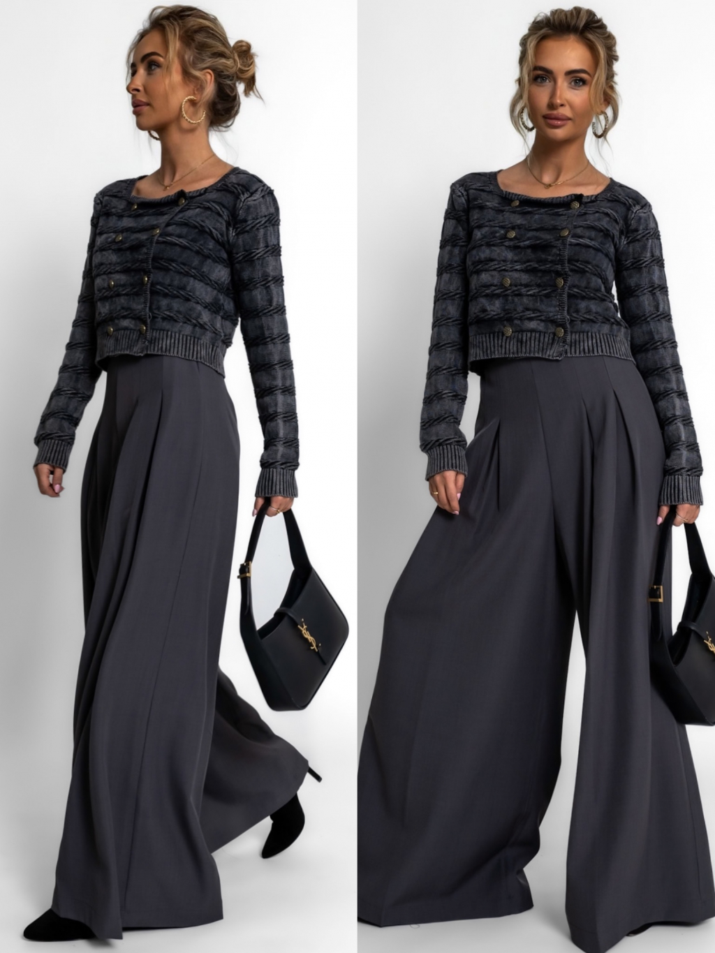 Šedé široké nohavice RAJNAS na zaväzovanie | Erika Fashion