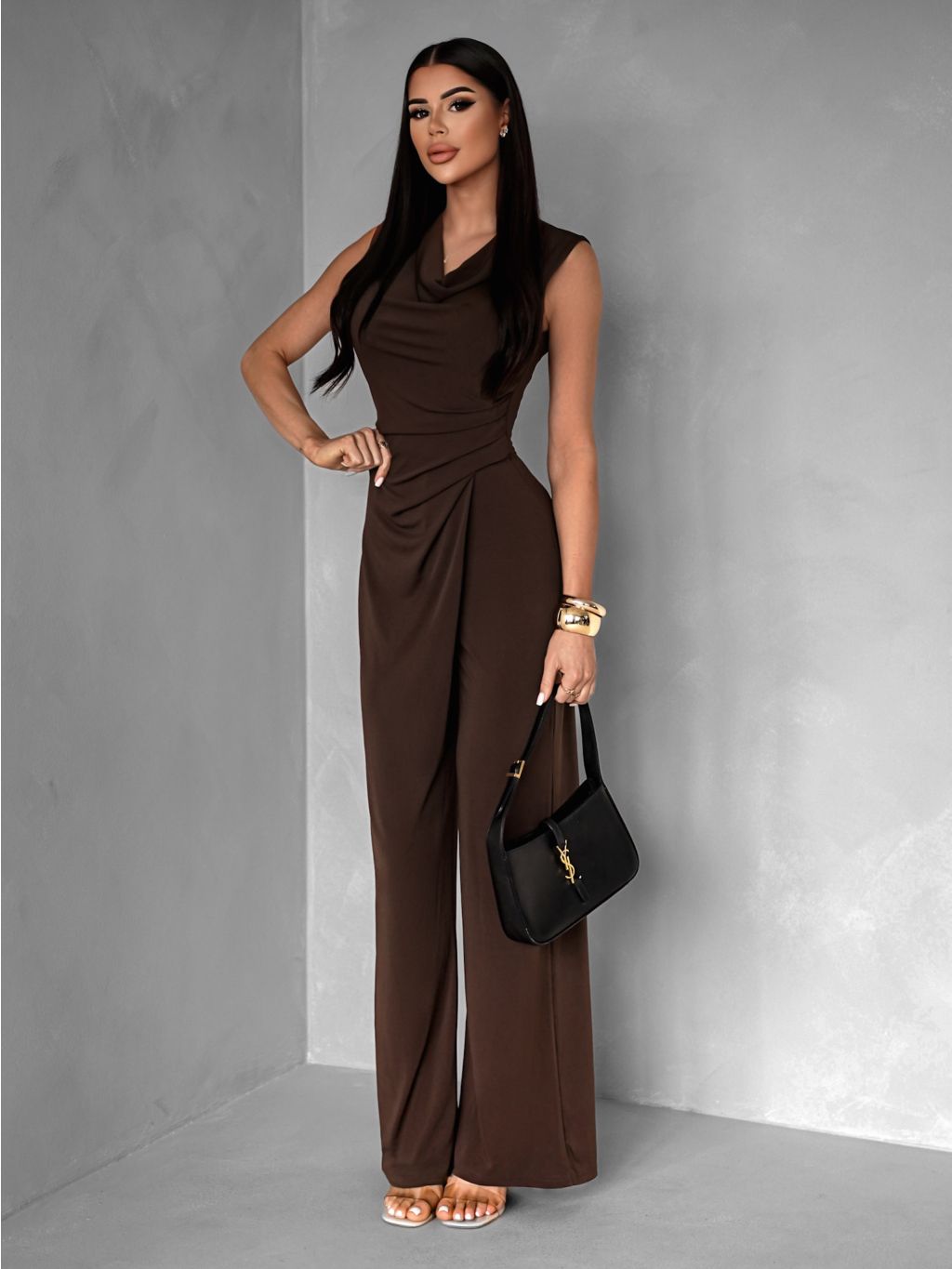 Hnedý elegantný dlhý overal LUDERITZ | Erika Fashion