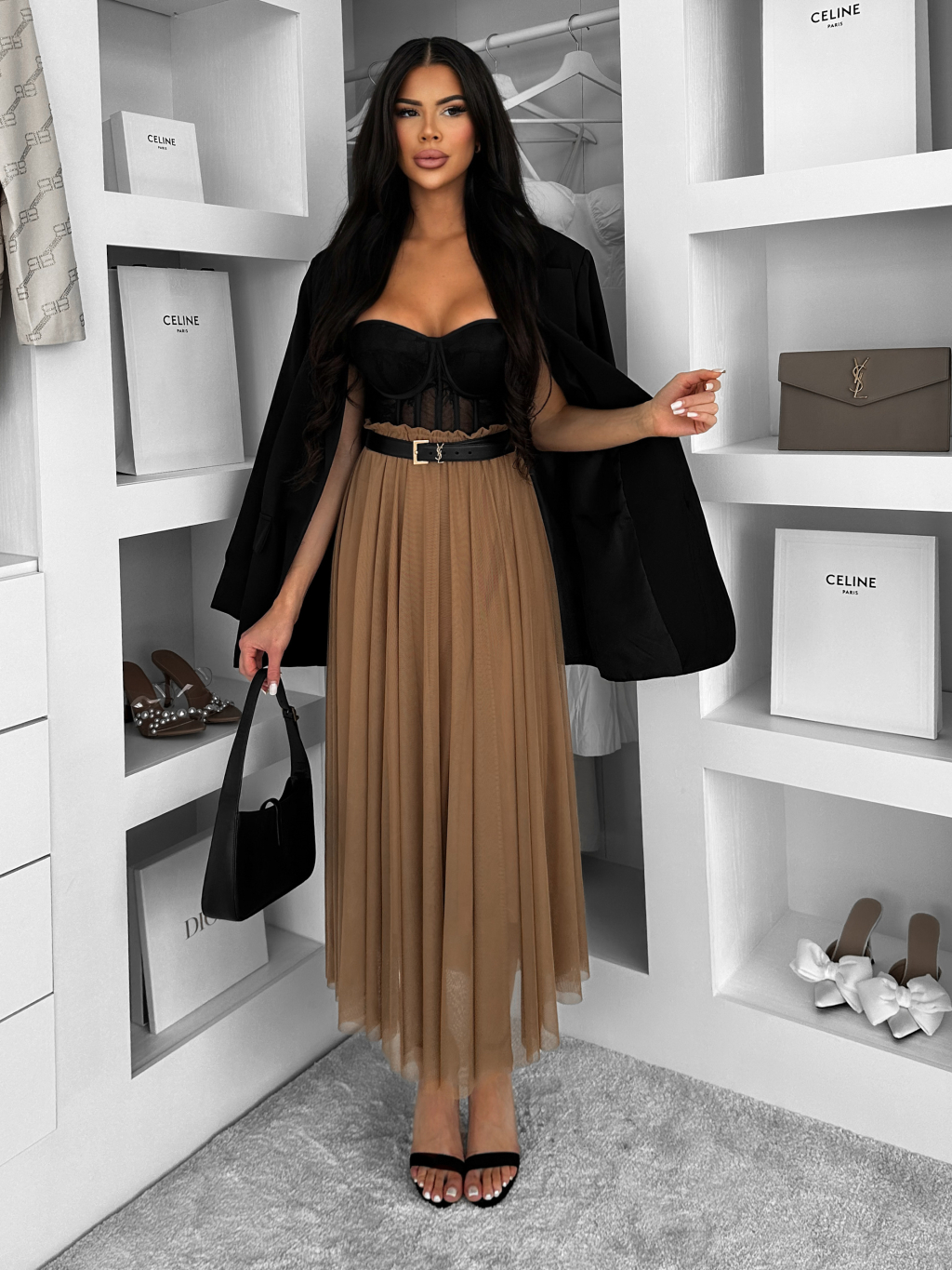 Hnedá tylová midi sukňa NEXORA | Erika Fashion